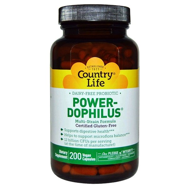 Country Life, Dairy-Free Probiotic, Power-Dophilus, 200 Vegan Capsules ...