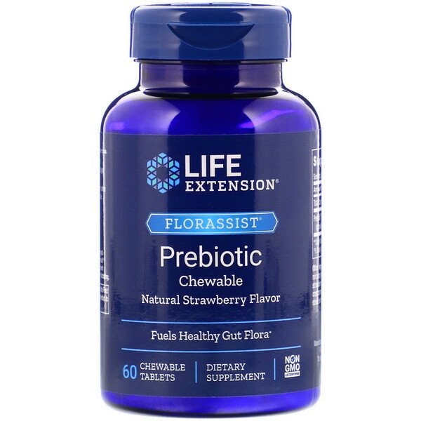 Life Extension, FLORASSIST Prebiotic Chewable, Natural Strawberry Flav ...