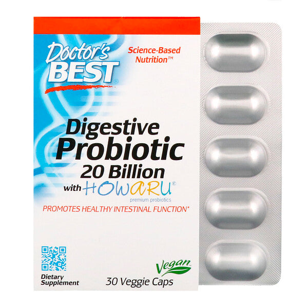 Doctor's Best, Digestive Probiotic with Howaru, 20 Billion CFU, 30 Veg ...